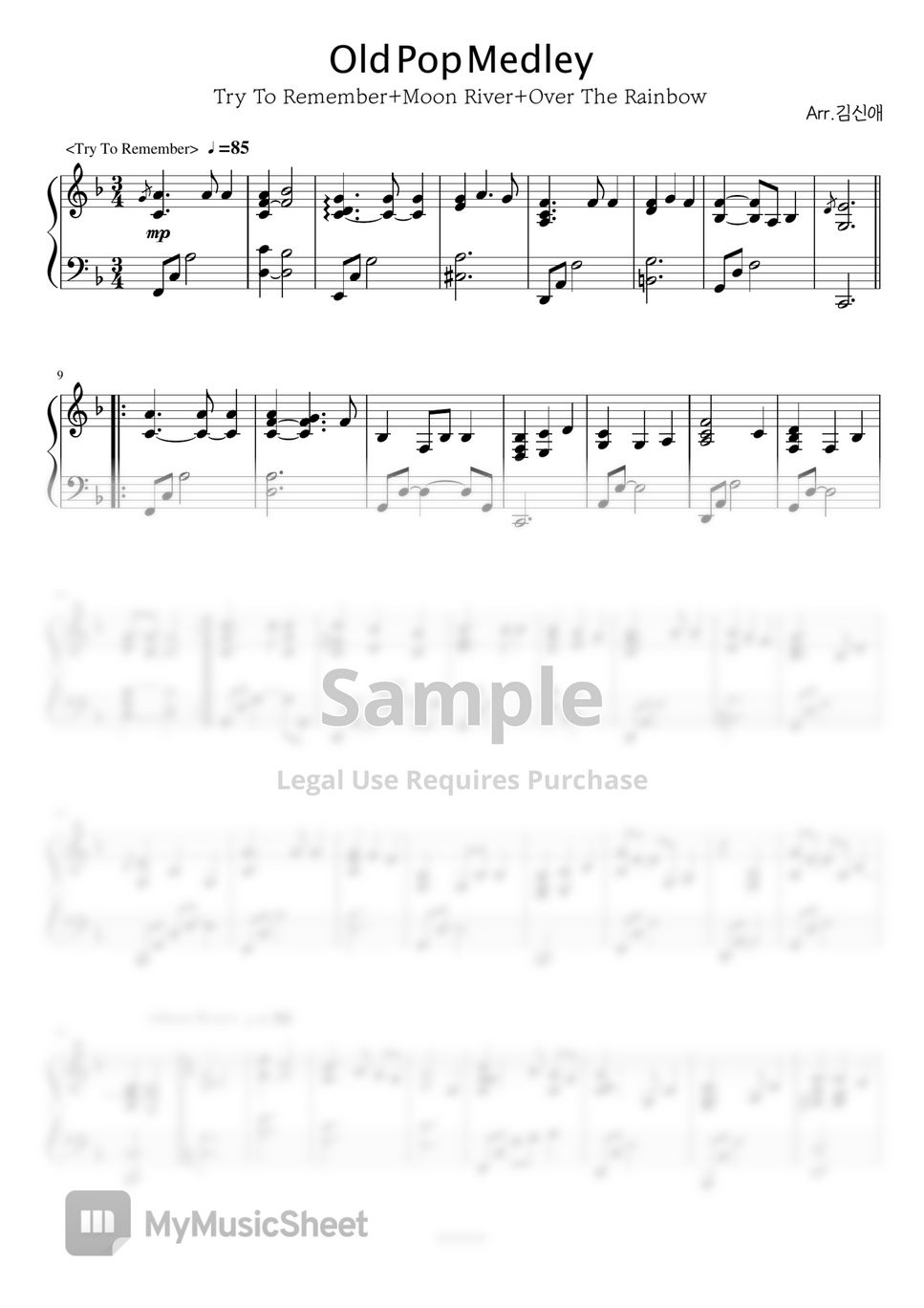 Pop Medley - Old Pop Medley Sheet Music by Shin ae kim