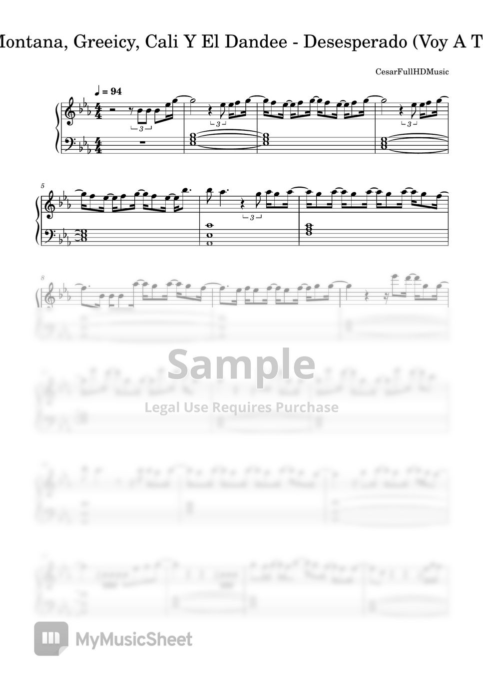 Joey Montana, Greeicy, Cali Y El Dandee - Desesperado (Voy A Tomar) Sheets