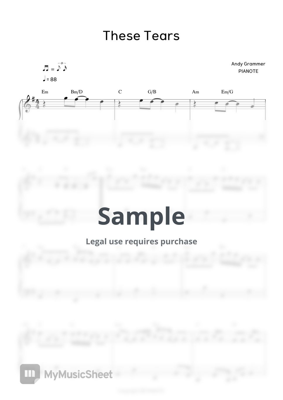 Andy Grammer - 'These Tears' 악보 by PIANOTE피아노트