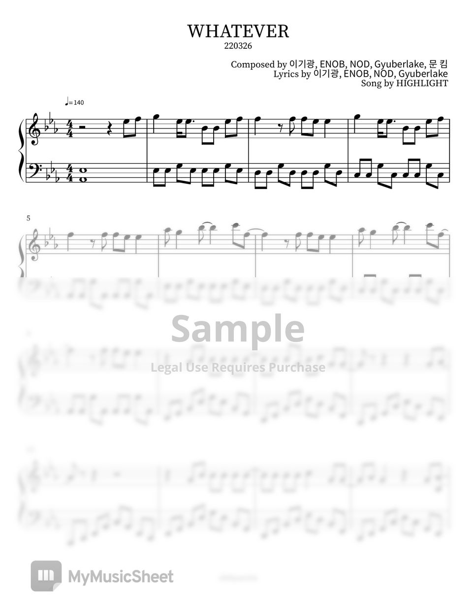 HIGHLIGHT(하이라이트) - Whatever(될 대로 되라고 해) Sheet Music by chihyun416