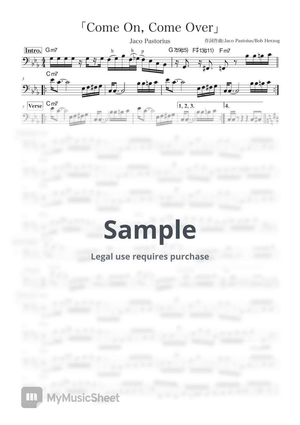 Jaco Pastorius - Come On, Come Over (ベース譜/五線譜のみ) Sheets by きどりん