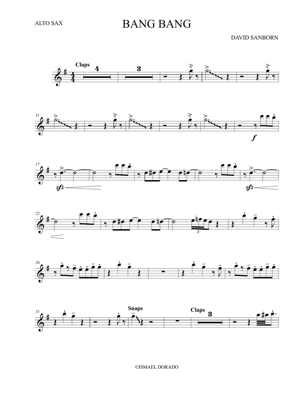 Bang Bang - David Sanborn (Alto Sax) Sheet by Ismael Dorado