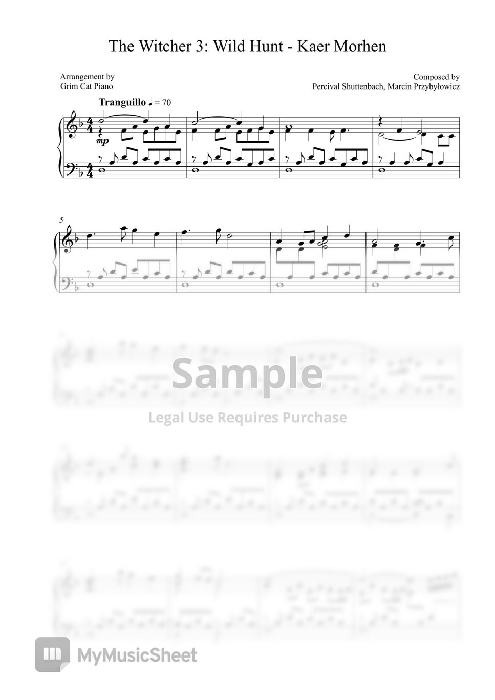 The Witcher 3 - Marcin Przybylowicz - Kaer Morhen Sheet Music by Grim ...