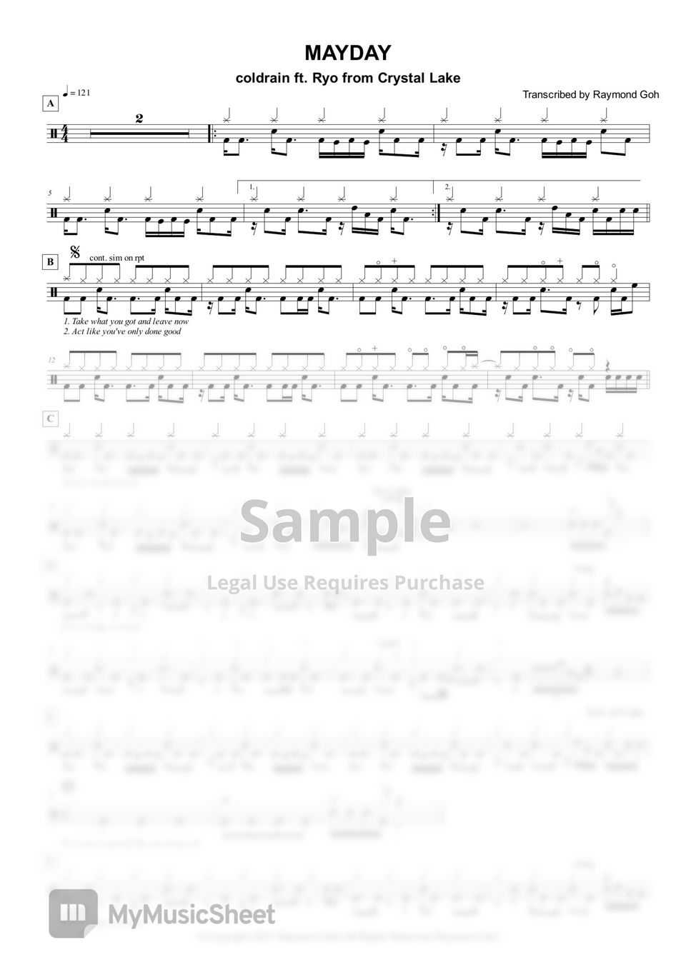 Coldrain - MAYDAY (Fire Force OP2) Sheet by Raymond Goh