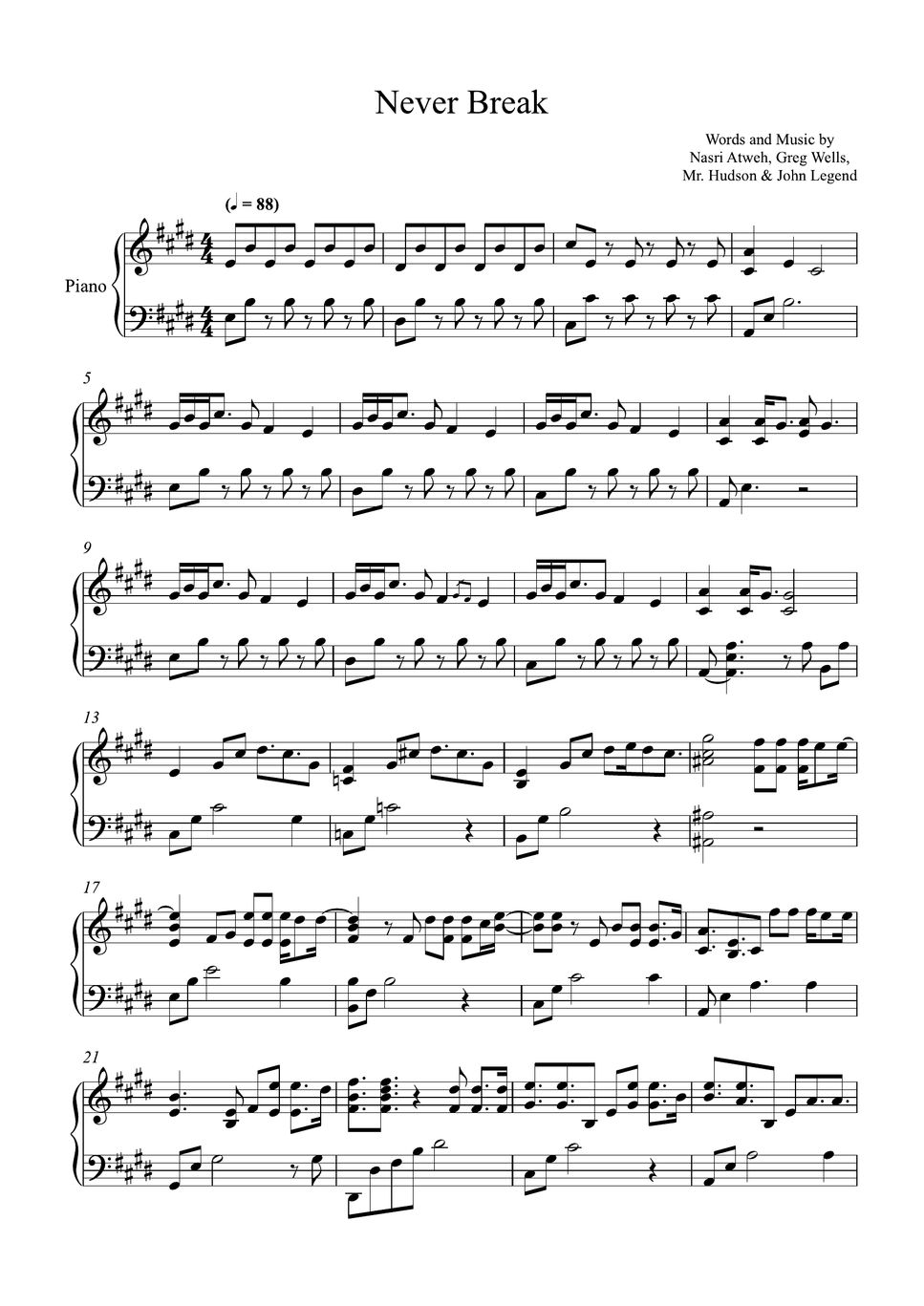 John Legend - Never Break Sheet