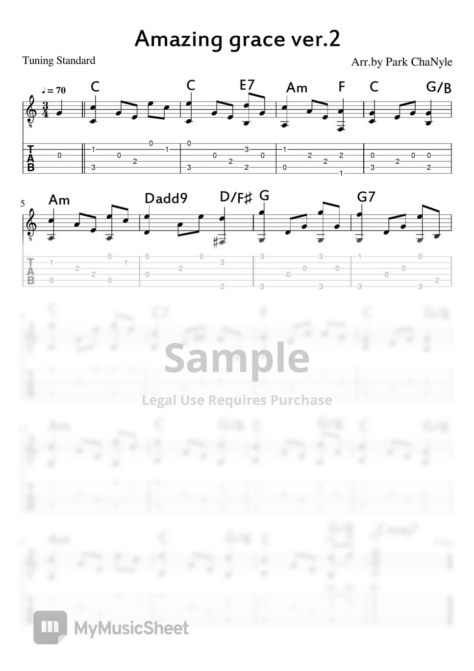 John Newton - Amazing Grace (CCM) ver.2 (Fingerstyle) Tab + 단선 악보 by ...