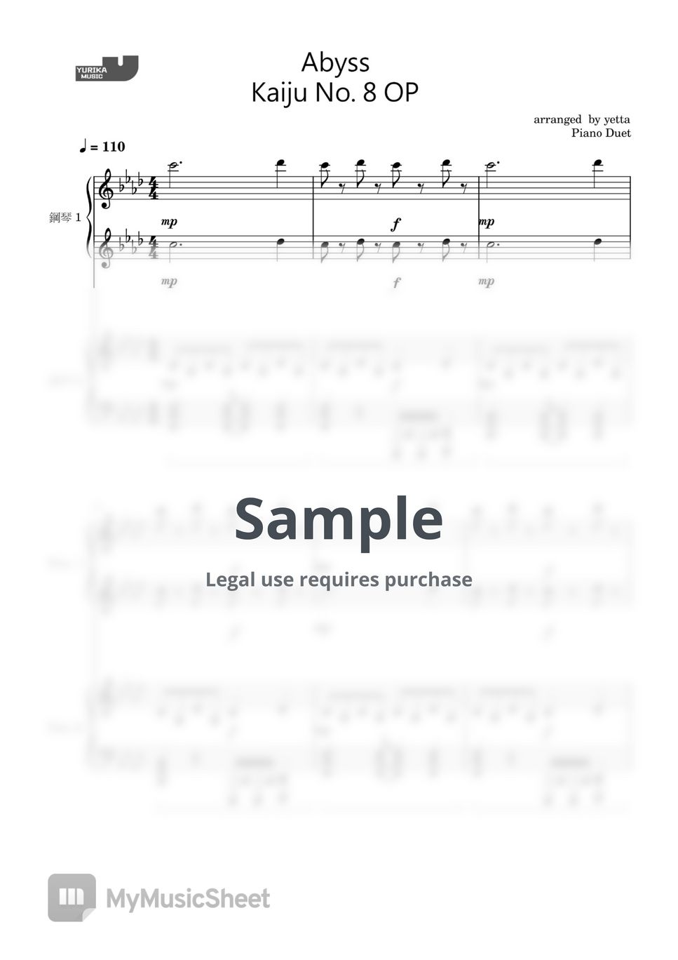 OneRepublic - Kaiju No. 8 OP-Abyss (Piano Duet) Sheet Music by yetta