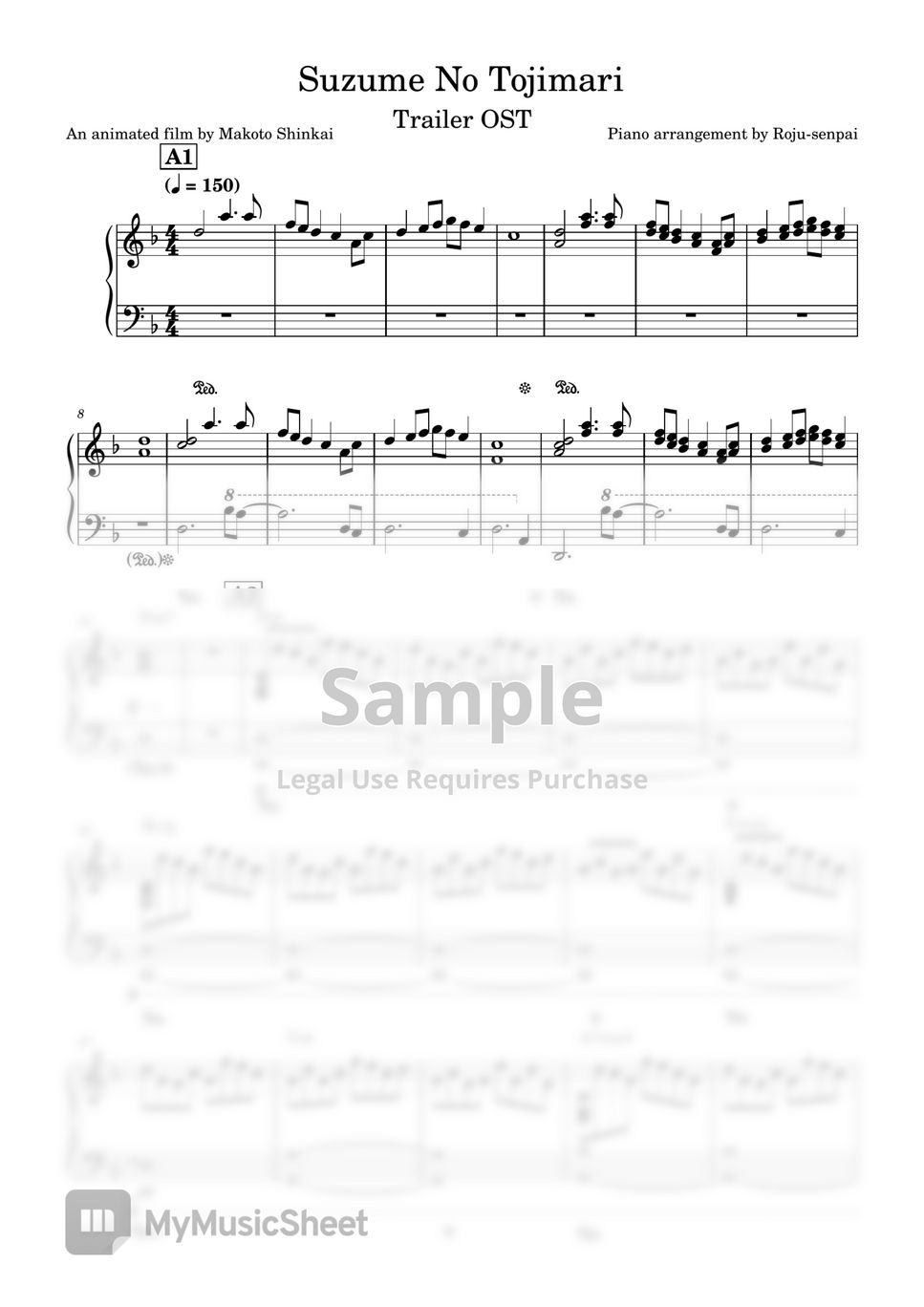 RADWIMPS - Suzume No Tojimari Trailer OST (Piano Sheet Music with MIDI ...