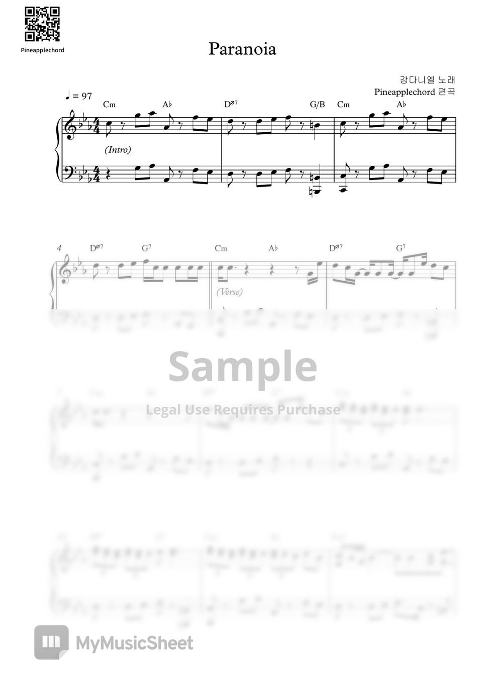 KANGDANIEL - PARANOIA (파라노이아) (Original Key) แผ่น by Pineapplechord