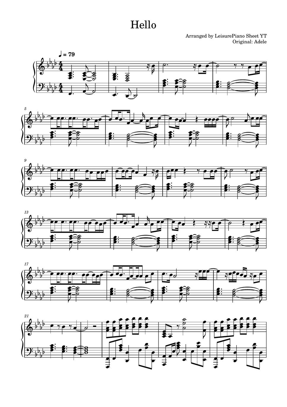 Adele - Hello Sheet by Leisure Piano Sheets YT