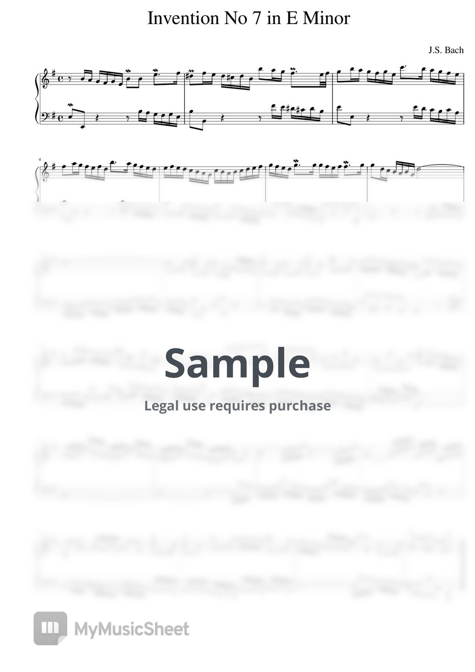 J.S.Bach - Invention No.7 in E Minor 악보 by J.S.Bach