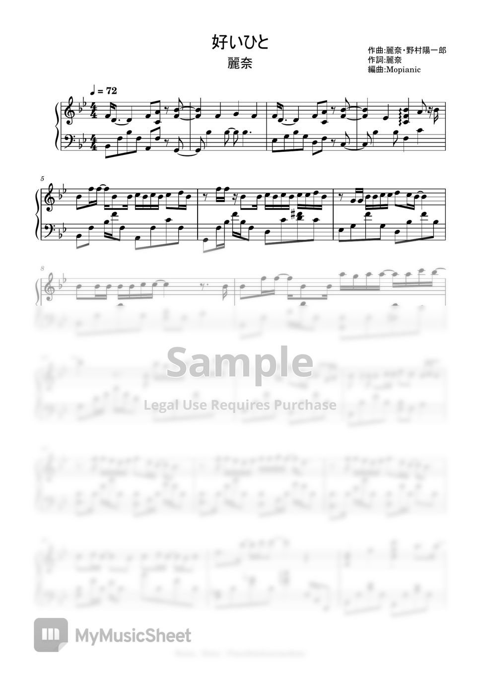 麗奈 - Ii hito (intermediate, piano) Sheets by Mopianic