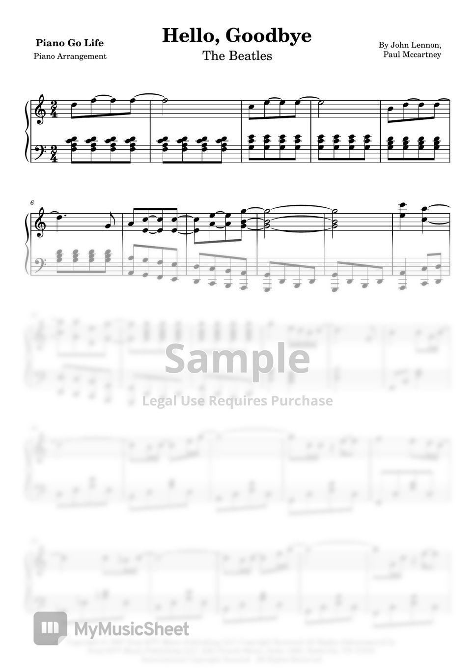 The Beatles - Hello, Goodbye 악보 by Piano Go Life
