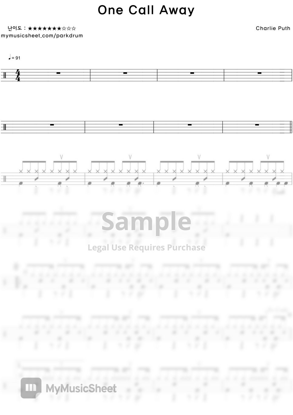 Charlie Puth - One Call Away (어려움[Original]) Sheets by JD MUSIC