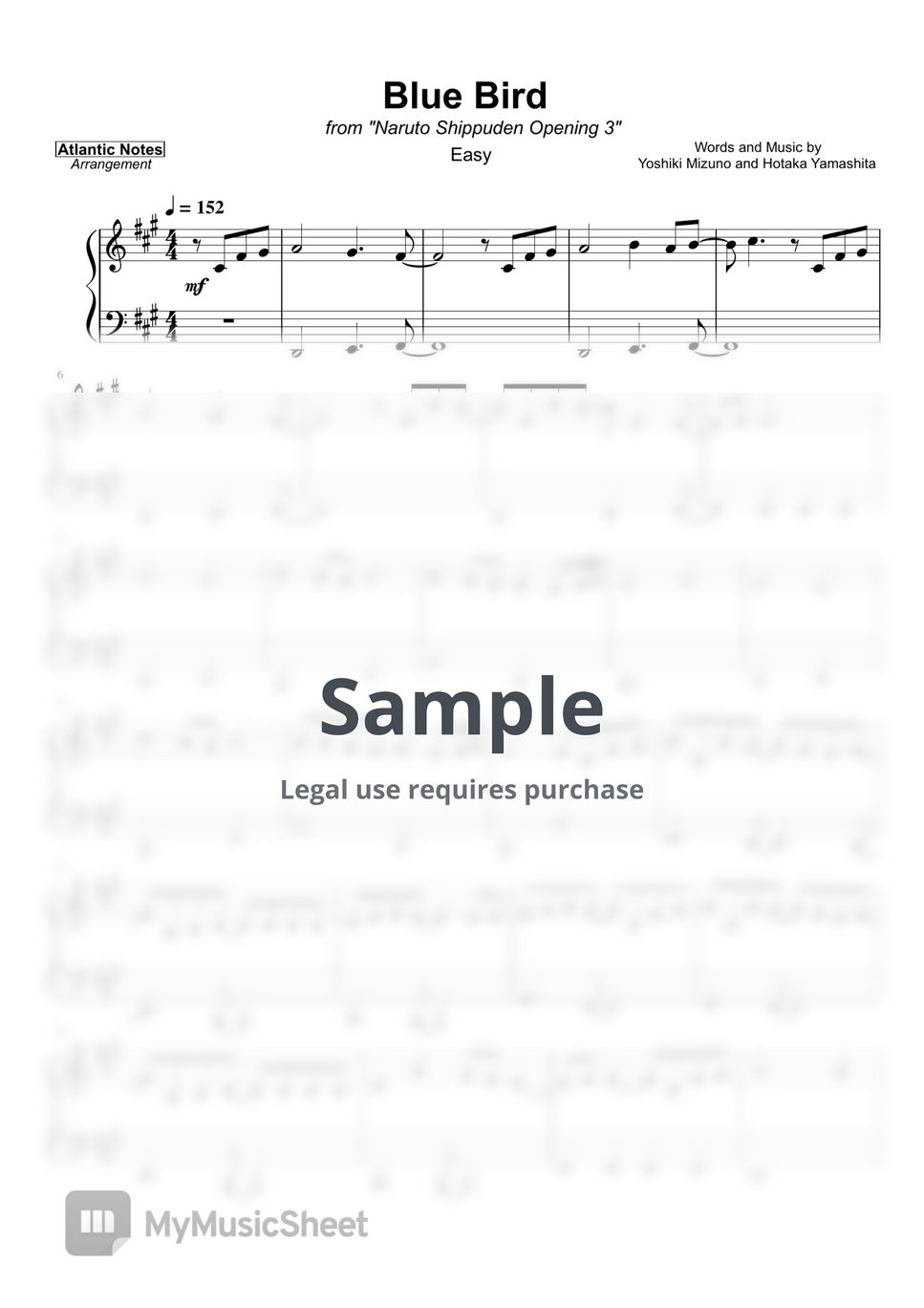 Naruto Shippuden - Blue Bird 楽譜 by Atlantic Notes