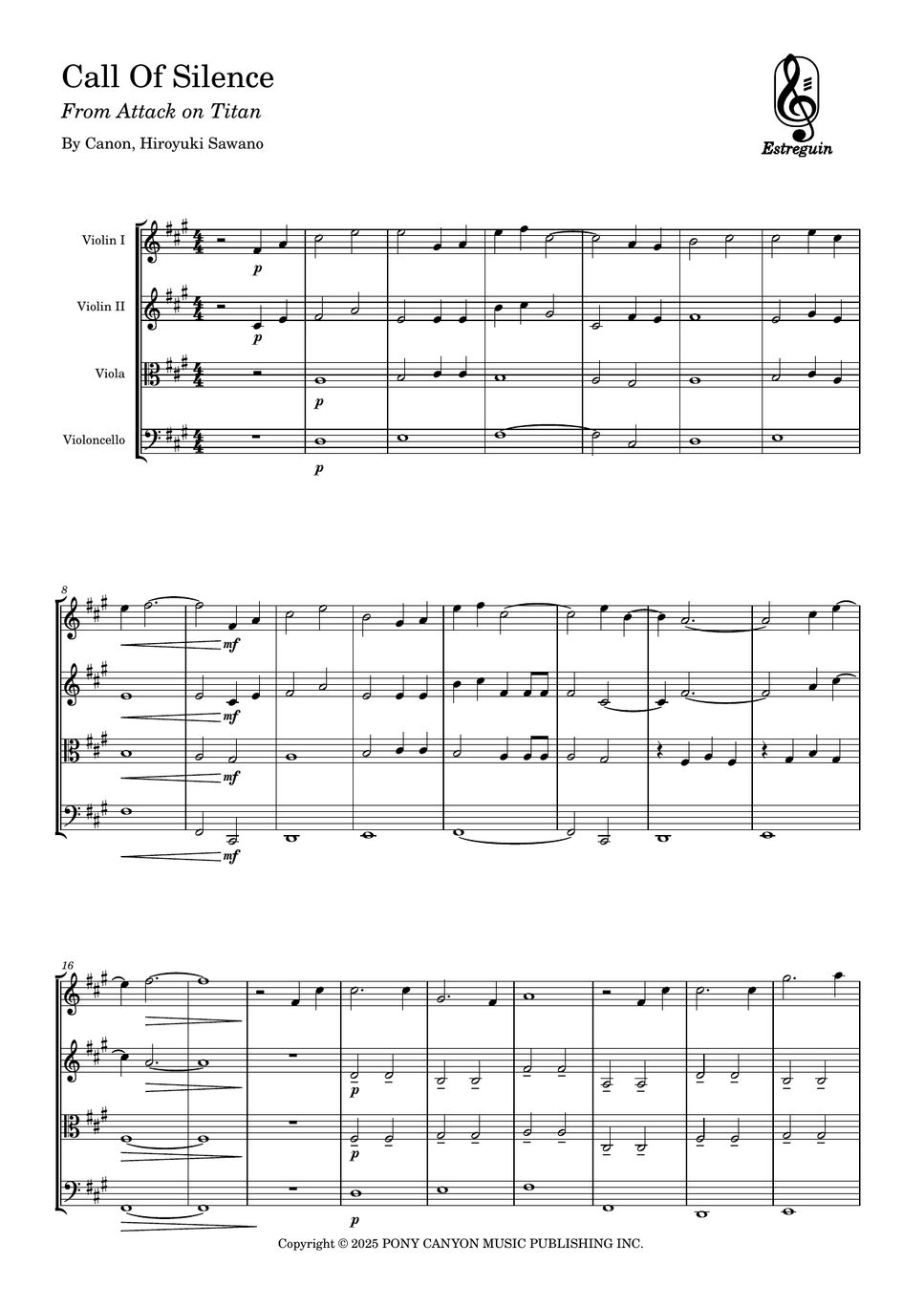 Hiroyuki Sawano - Call of silence - Attack On titan (String Quartet ...