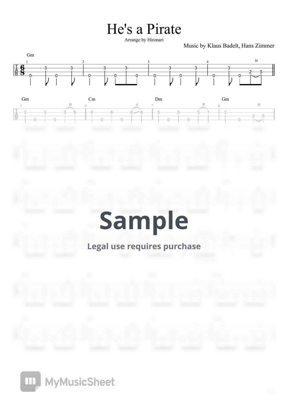 クラウス・バデルト ・ハンス・ジマー - He's a Pirate (Solo Ukulele / High-G) 악보 by 浩成