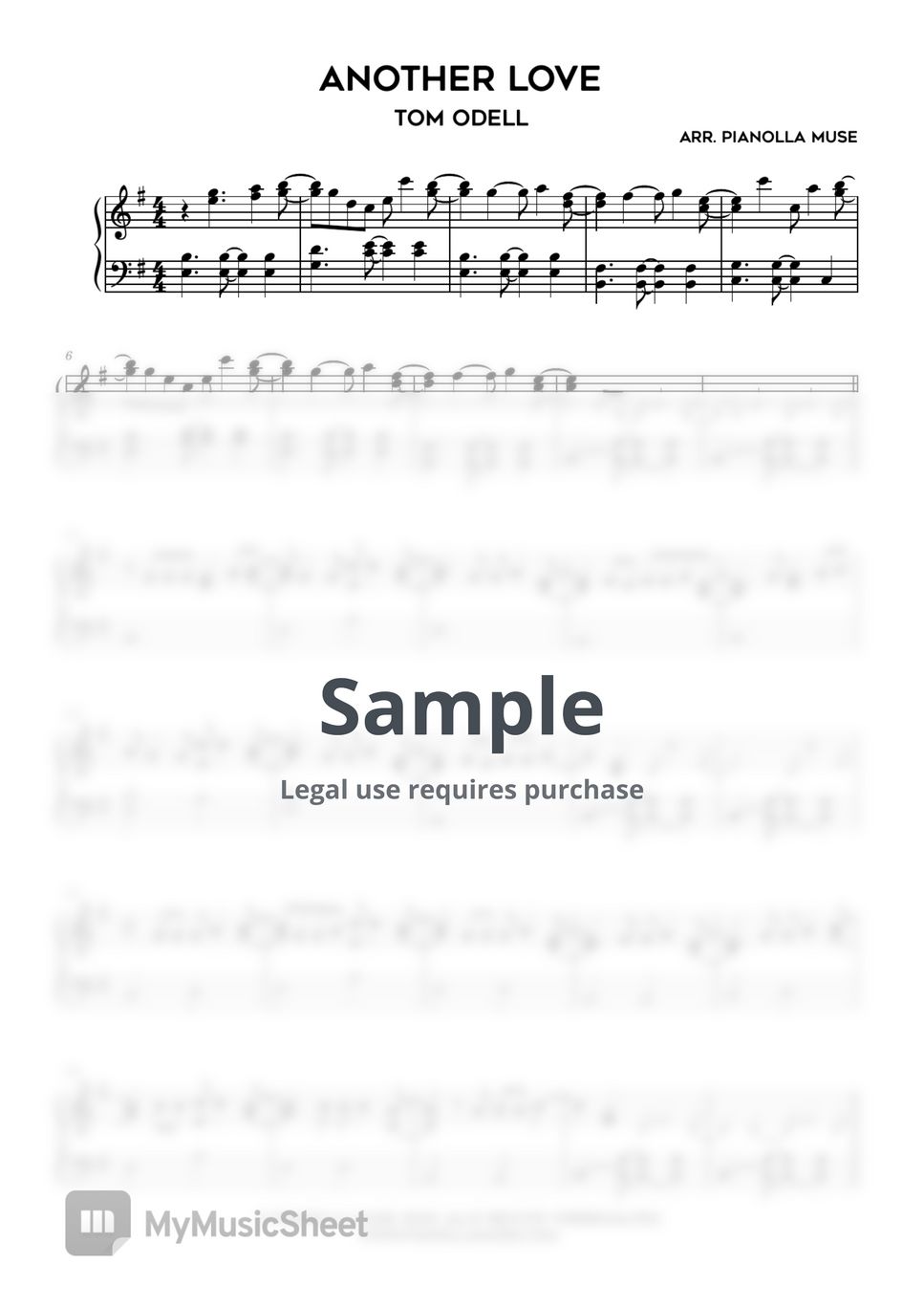 Tom Odell - Another Love Sheet Music by Pianolla Muse