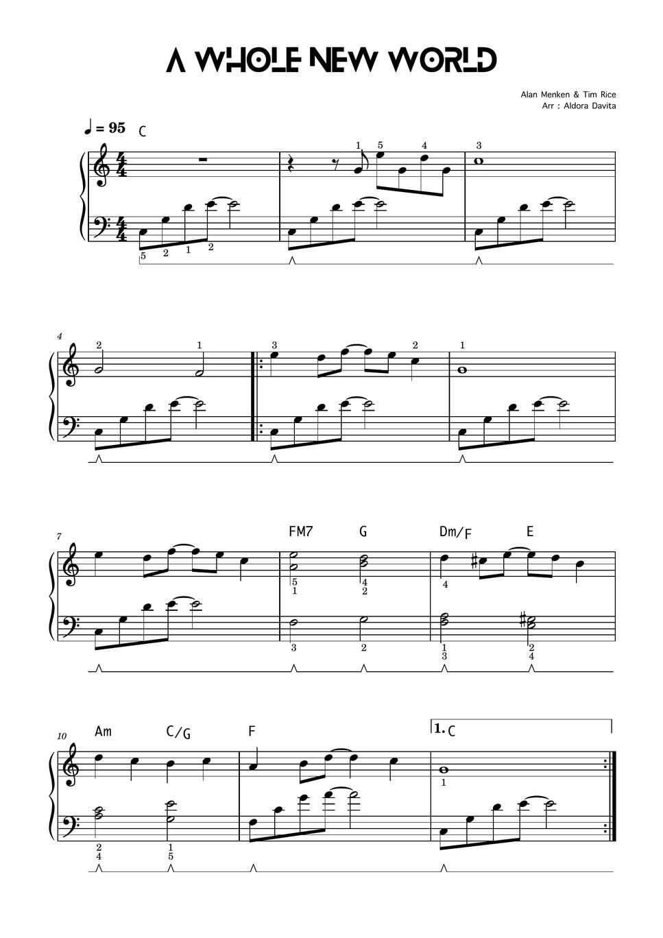 OST Aladdin - A Whole New World Sheets by Aldora Davita