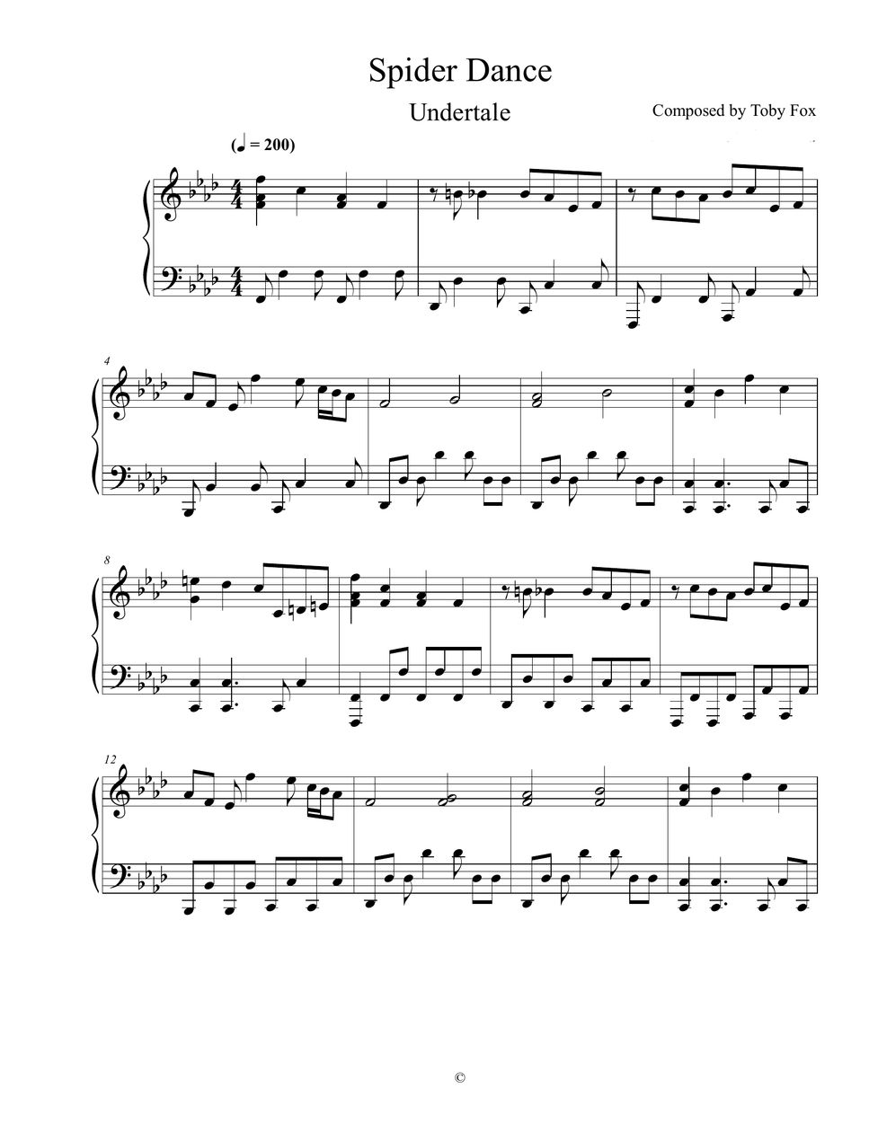 Toby Fox - Undertale - Spider Dance Hoja by Potter Jayan Piano