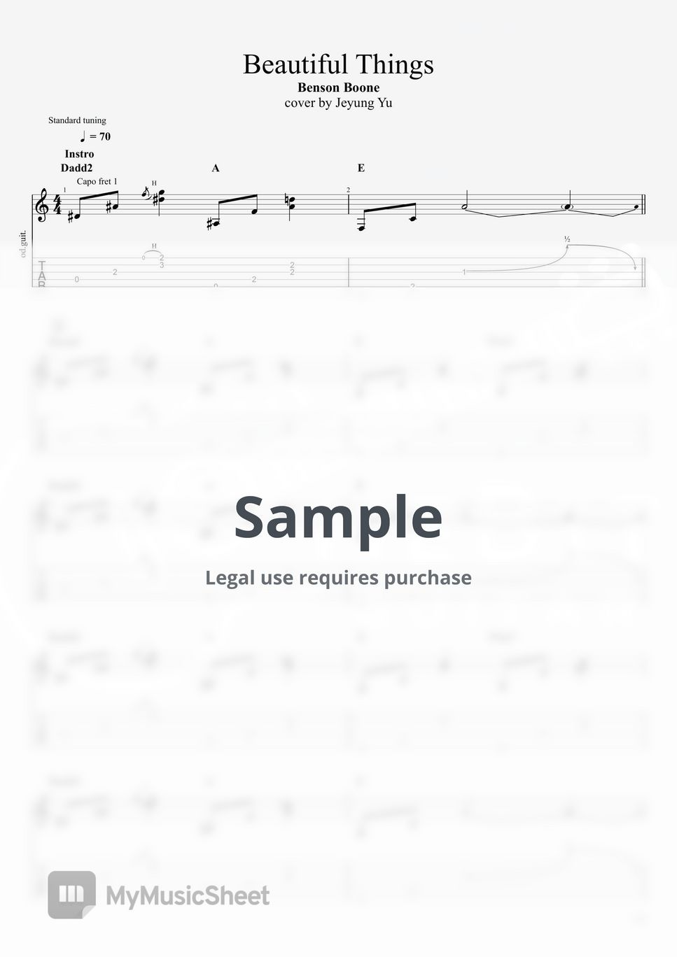Benson Boone - (Full ver)Beautiful Things (Guitar cover) TAB+1 Staff by ...