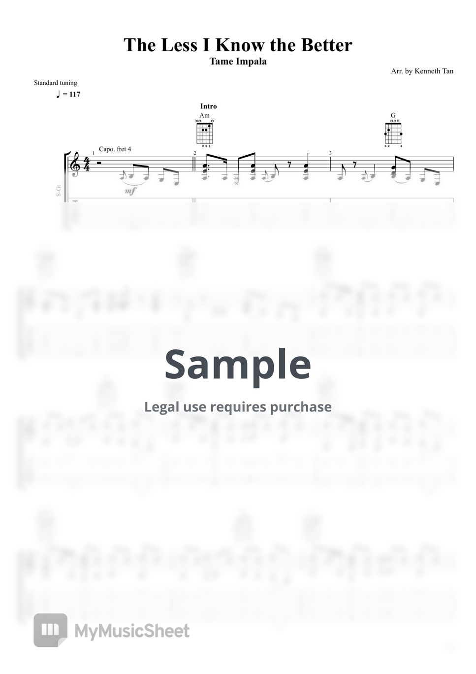 Tame Impala | Fingerstyle Guitar - The Less I Know the Better 악보 by ...