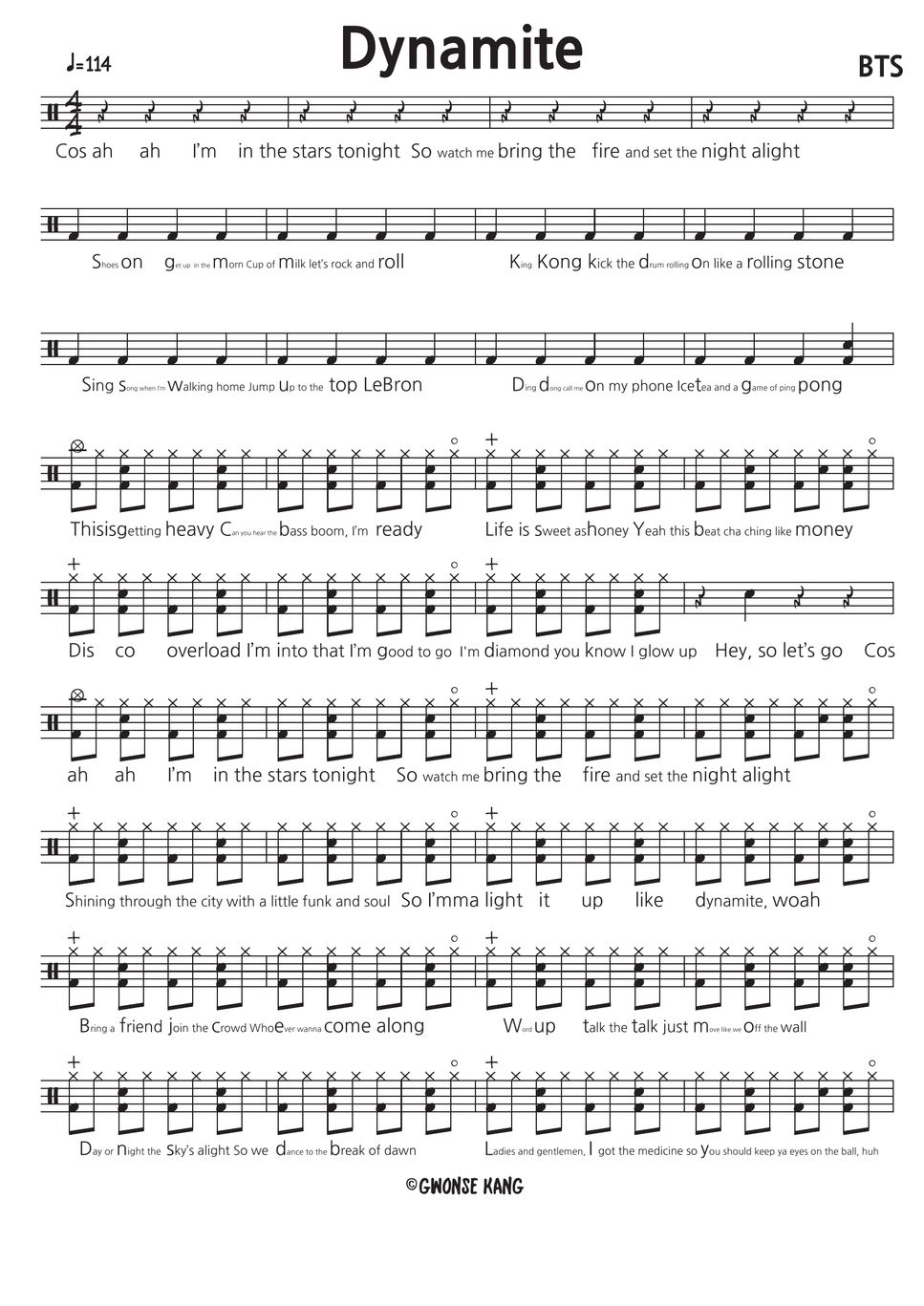 BTS - Dynamite Sheet by Gwon's DrumLesson