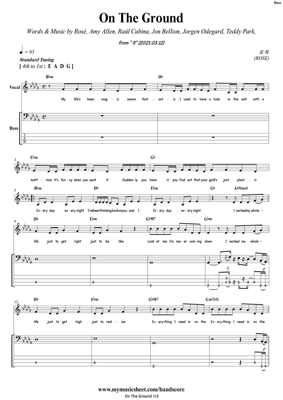 Rose - On The Ground | Bass / Backing Track TAB