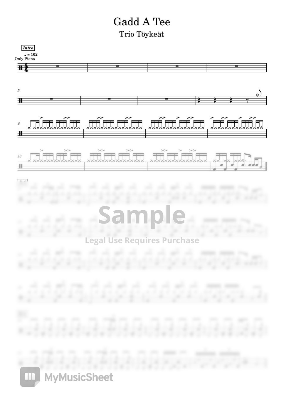 Trio Toykeat - Gadd A Tee (드럼악보) 악보 by 윤민제