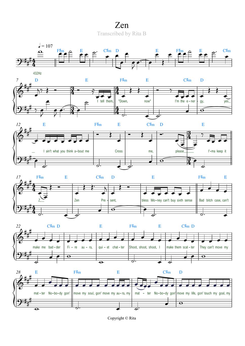 JENNIE - ZEN (Lyrics, chords) نوتة موسيقية by Rita B