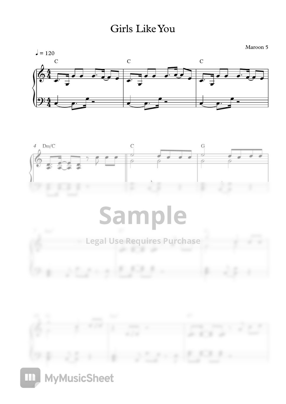 Maroon 5 - Girls Like You (Original Key) Sheets by Pineapplechord