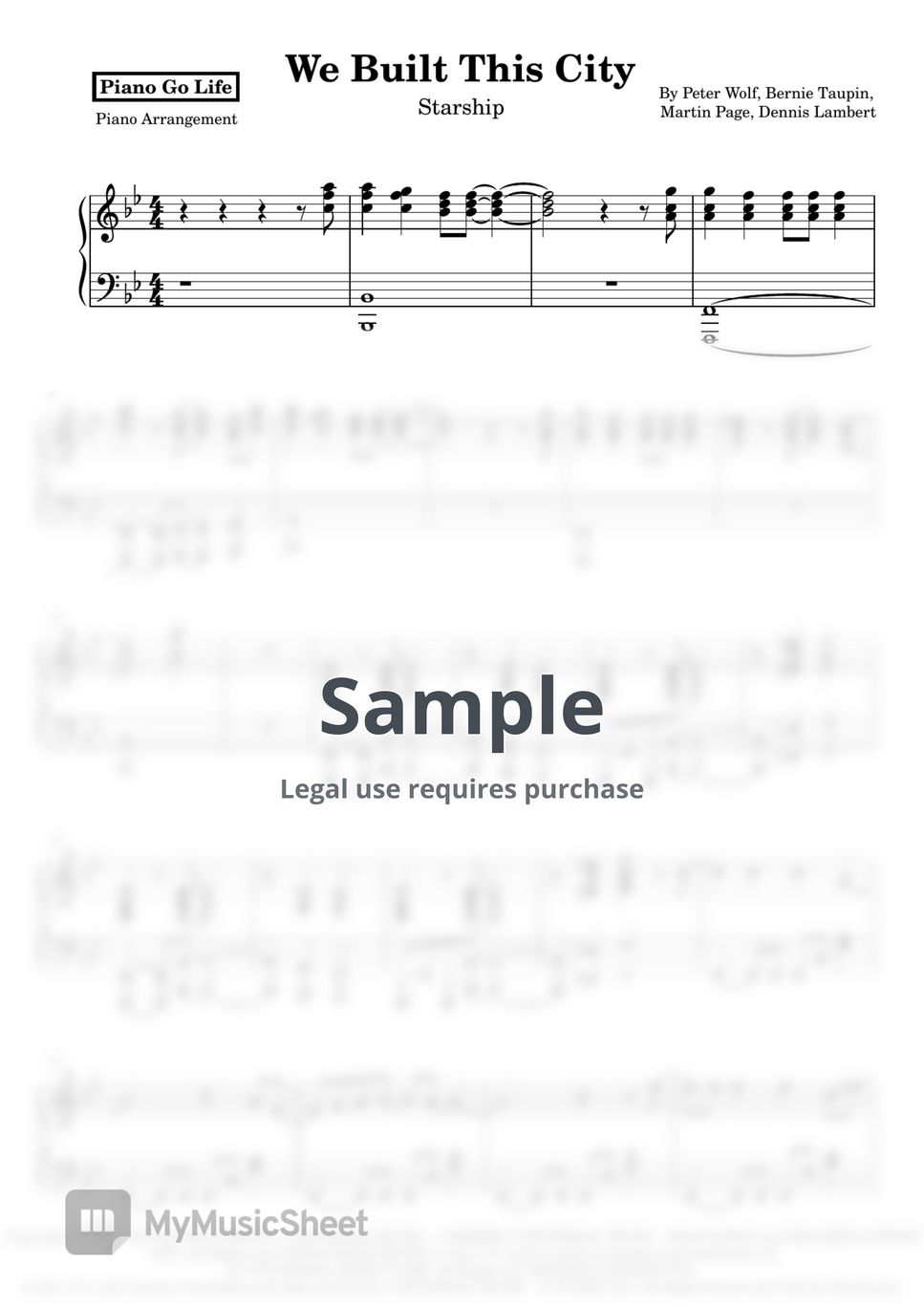 Starship - We Built This City Sheets by Piano Go Life