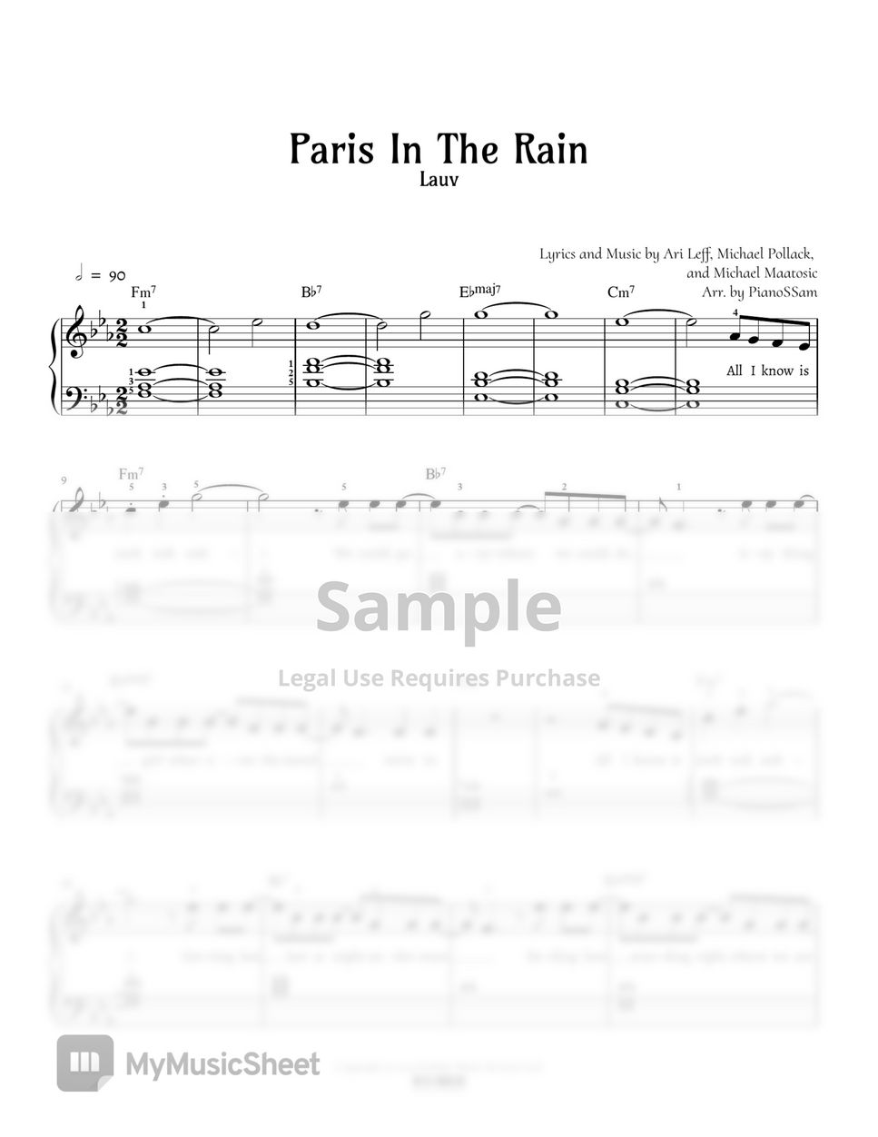 Lauv - [Level 3] Paris In The Rain | Piano Arrangement + MIDI file (Pop) Partition by PianoSSam