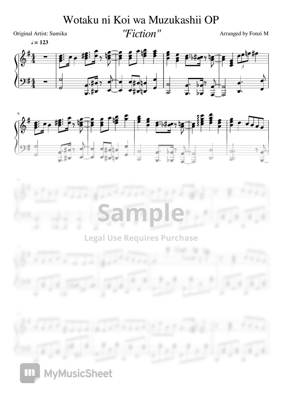 Sumika - Wotaku ni Koi wa Muzukashii OP - "Fiction" Spartito by Fonzi M