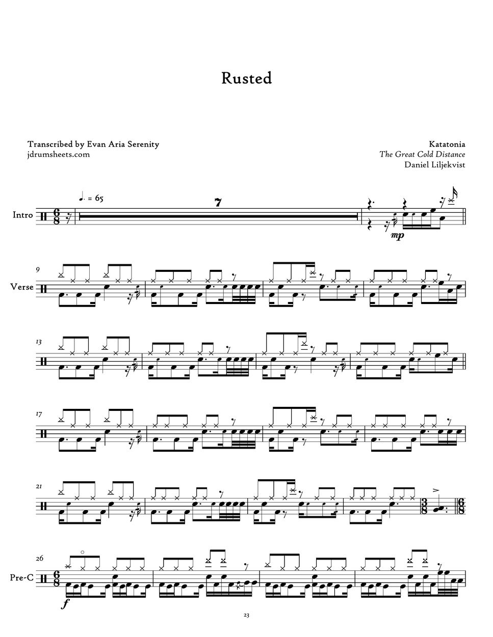 Katatonia - Rusted 악보 by Jaslow Drum Sheets