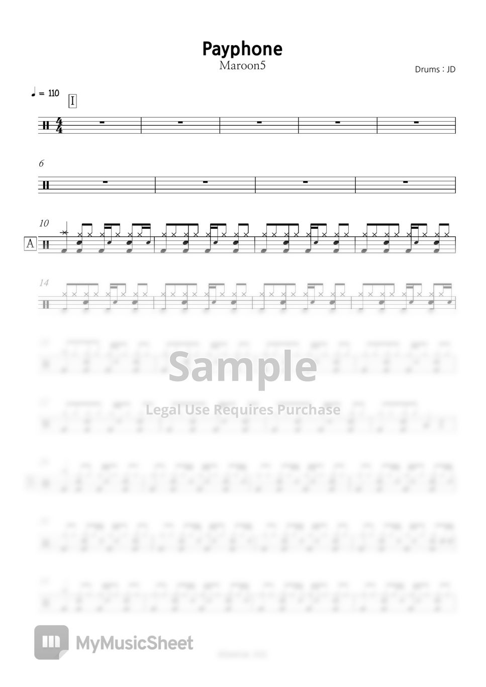 Maroon 5 - Payphone (Drums) 樂譜 by DrumCore