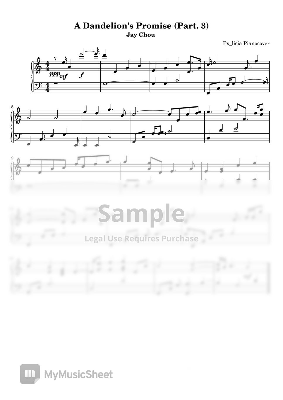 Jay Chou - A Dandelion's Promise Sheet Music by Fx_licia Pianocover