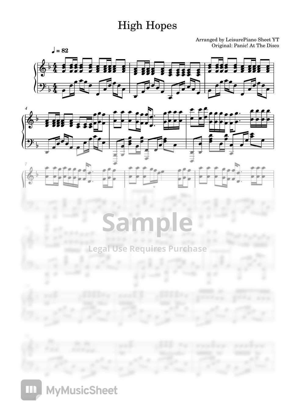 Panic! At The Disco - High Hopes Sheets by Leisure Piano Sheets YT
