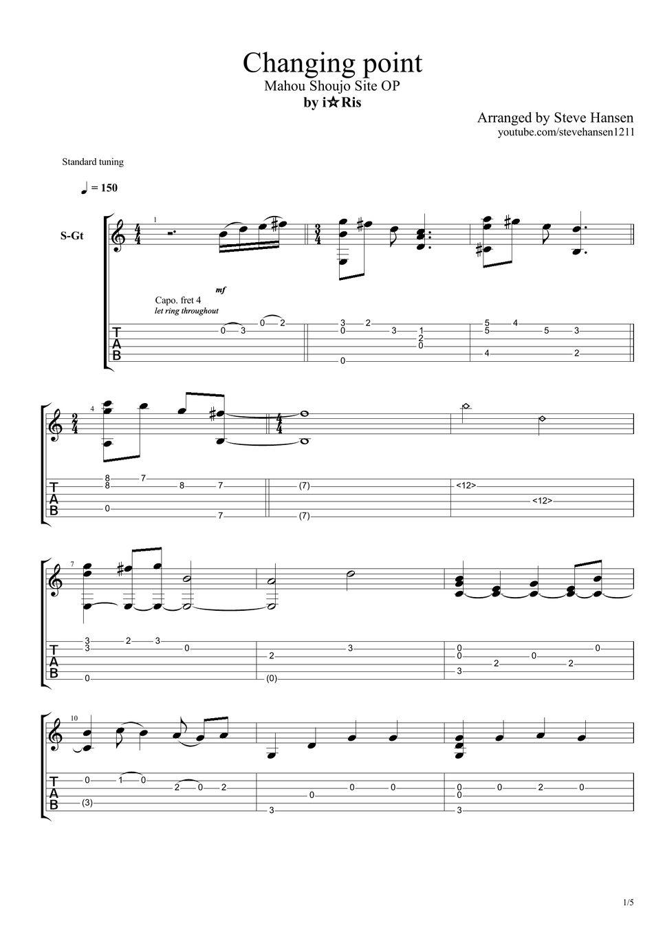 i Ris - Changing point (From "Mahou Shoujo Site") (Fingerstyle) Sheets by Steve Hansen