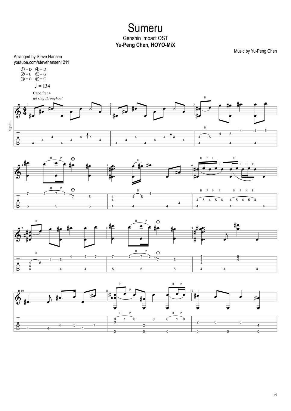 Yu-Peng Chen, HOYO-MiX - Sumeru Theme - Genshin Impact 3.0 OST Tab + 단선 ...