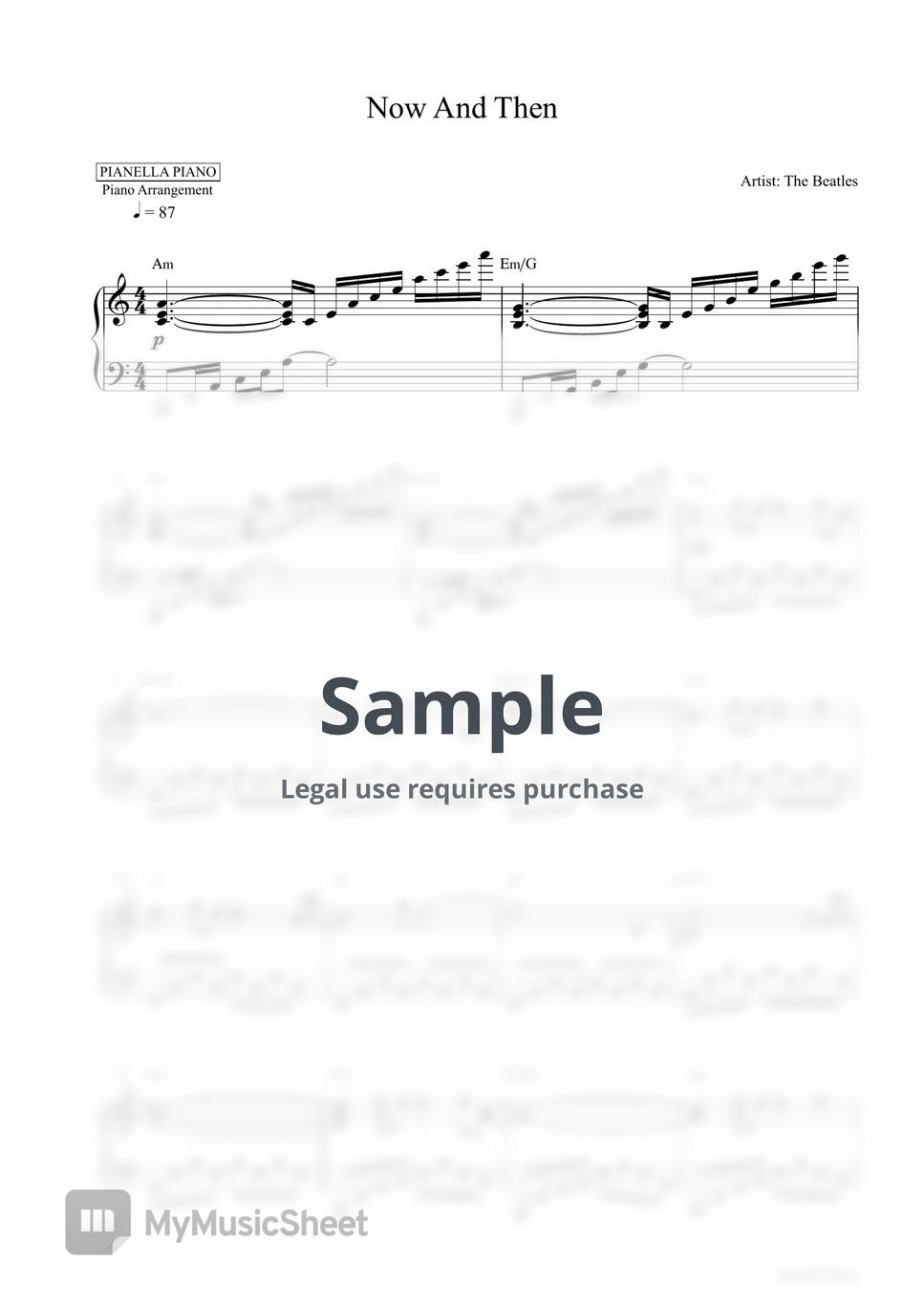 The Beatles - Now And Then (Piano Sheet) Sheet Music by Pianella Piano