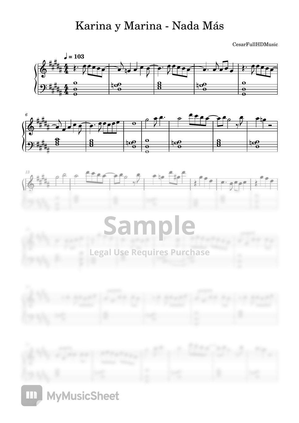 Karina Y Marina - Nada más Sheet Music