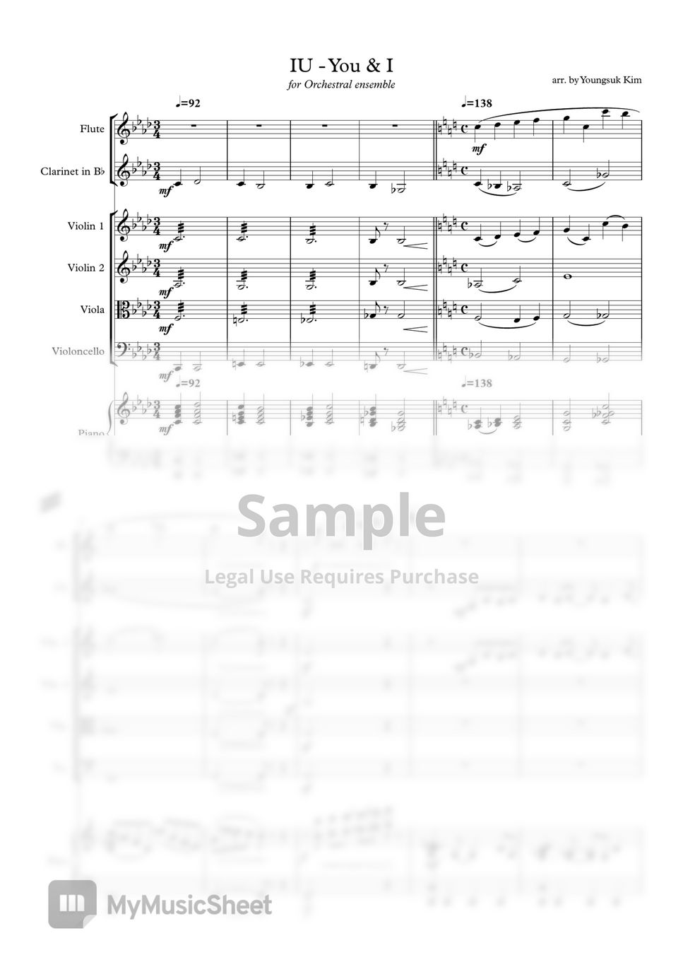 IU - YOU&I (Full Score) Sheets by Youngsuk Kim