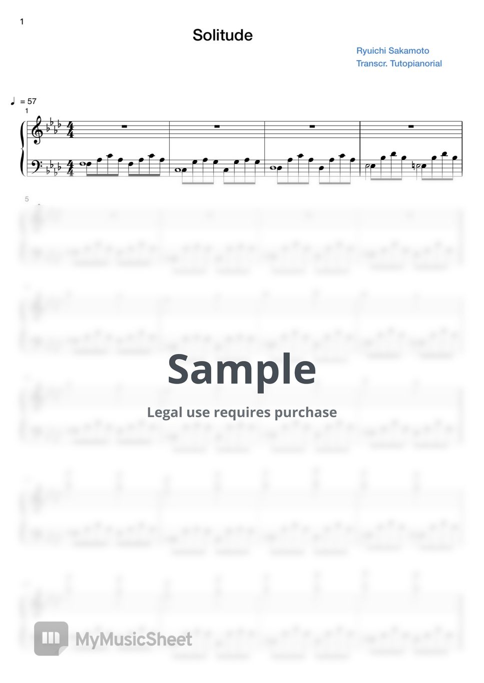 Ryuichi Sakamoto - Solitude Sheet Music by Tutopianorial