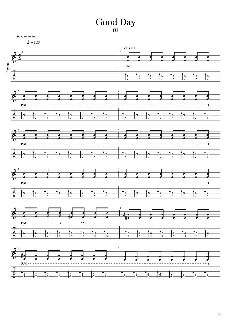 IU - Good Day Tab + 단선 악보 by Rob Ethereal