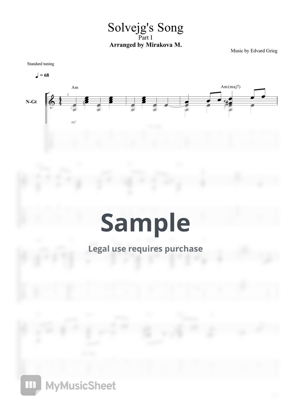 Edvard Grieg - Solveig's Song Tab + 1staff by Marina Mirakova