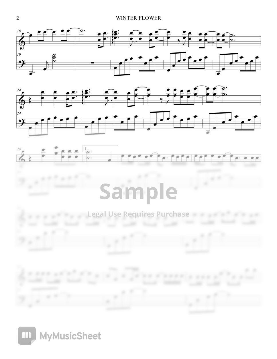 YOUNHA - WINTER FLOWER (Feat.RM) Sheet Music by Lunar Piano