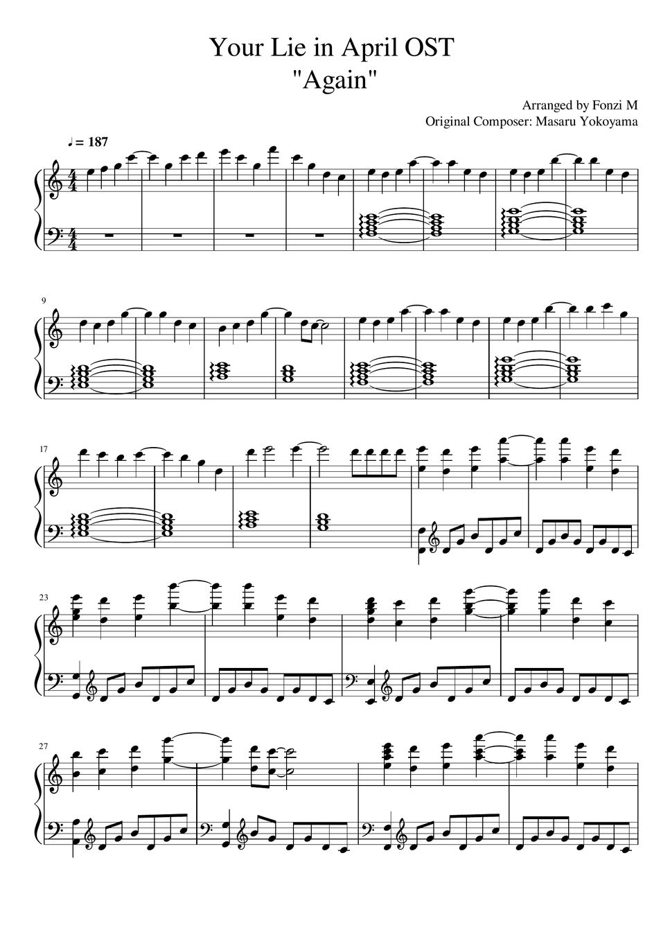 Masaru Yokoyama - Your Lie in April OST - "Again" Partitura by Fonzi M