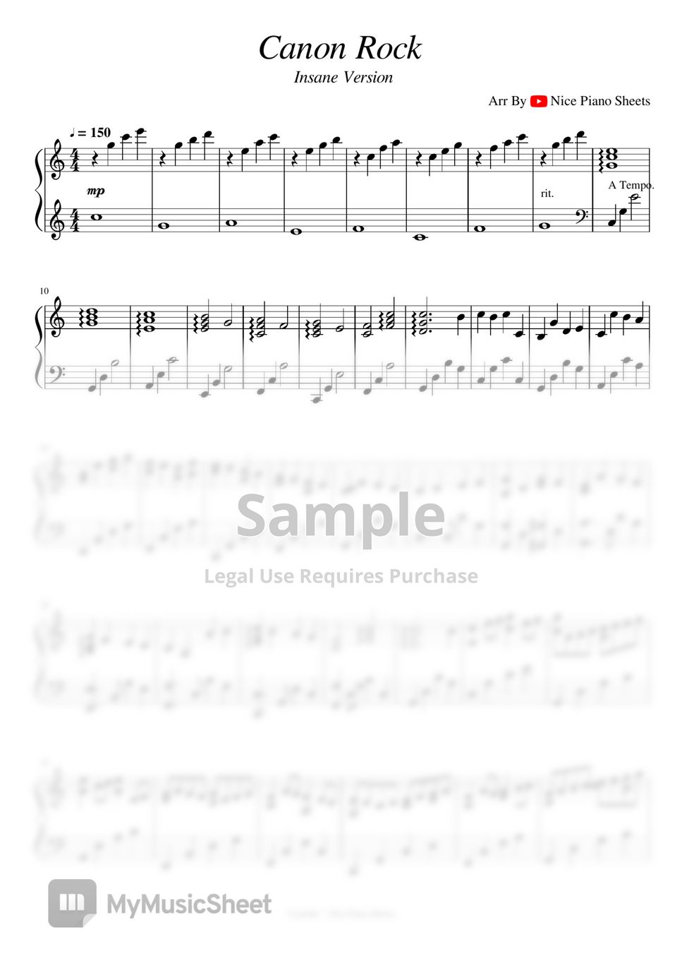 Nicepianosheets - 卡農-瘋狂搖滾版(Canon rock) Hoja by Nicepianosheets