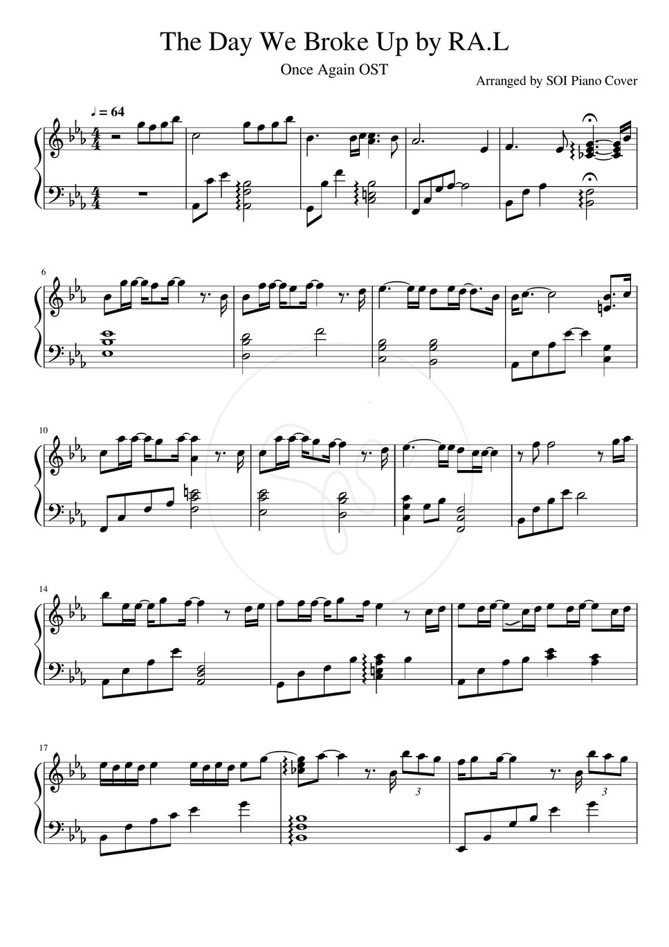 [Once Again OST] RA.L - The Day We Broke Up (Solo Piano) Sheet by SOI ...